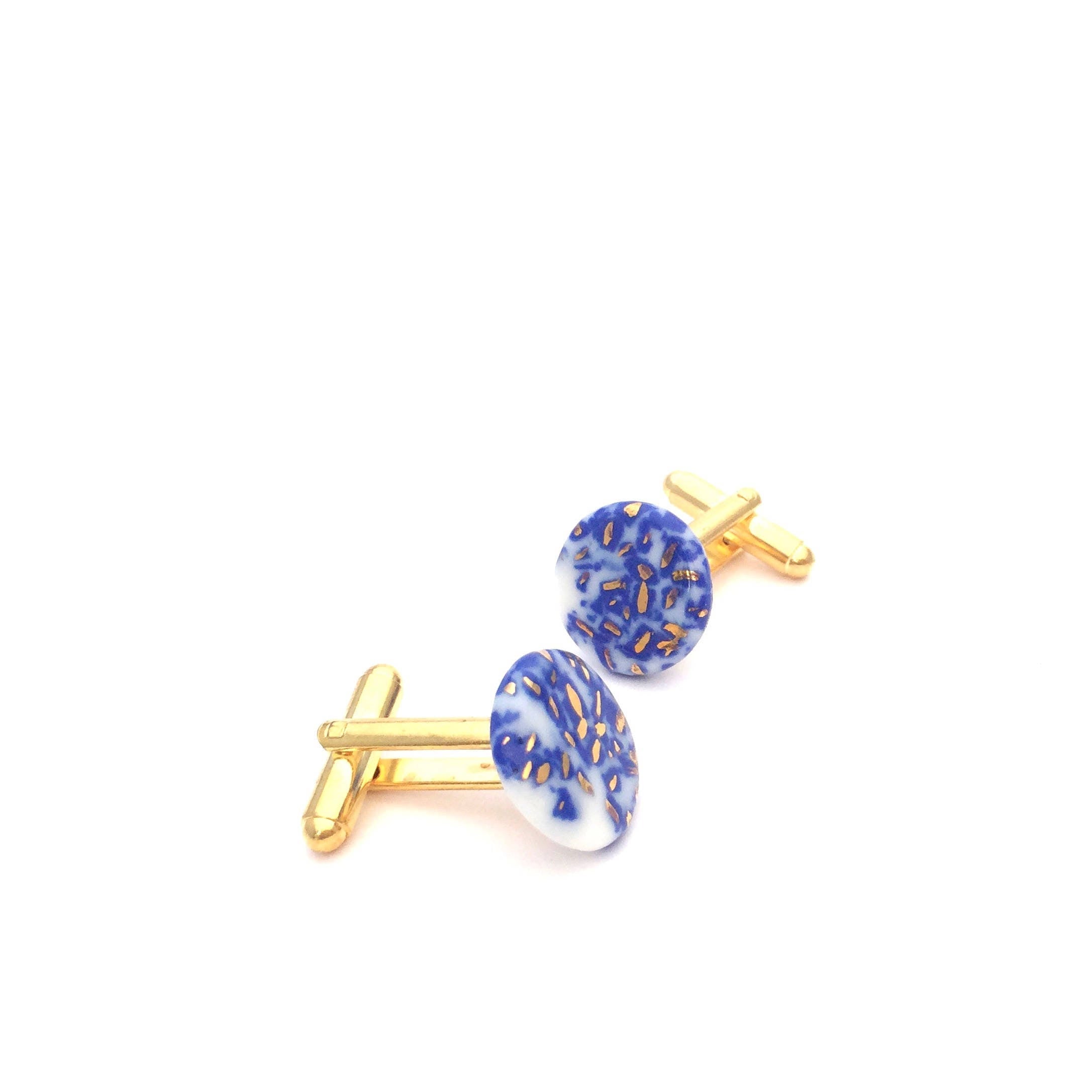 Delft Blue Terrazzo Porcelain Cufflinks with gold – Handmade Porcelain ...